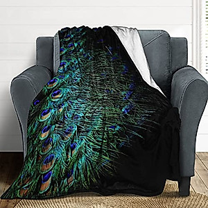 Peacock Feather Flannel Fleece Throw Blankets 50"X40" Lightweight Fluffy Winter Fall Blanket Cozy Soft Fuzzy Plush Home Decor for Couch Bed Sofa Bedroom Living Room Travel