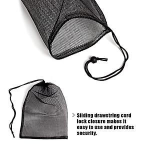 Miuion 10 Pieces Durable Nylon Mesh Bag with Sliding Drawstring Cord Lock Closure,Large Black Mesh Bag for Golf Tennis Balls,Gym,Shower,Washing Toys,Swimming,Beach,12×7.5 Inch