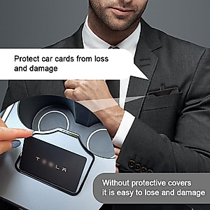 Car Key Clip, PU Leather Key Card Cover, Key Card Holder Case with Keychain Fit for Model 3 and Model Y (Black)