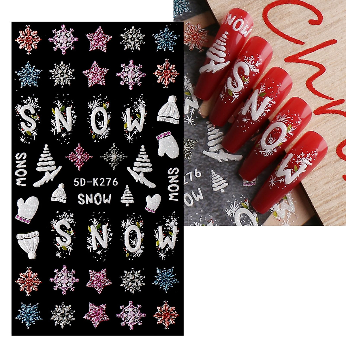 JMEOWIO 3D Embossed Christmas Nail Art Stickers Decals Self-Adhesive Pegatinas Uñas 5D Xmas White Snowflake Winter Holiday Nail Supplies Nail Art Design Decoration Accessories 4 Sheets