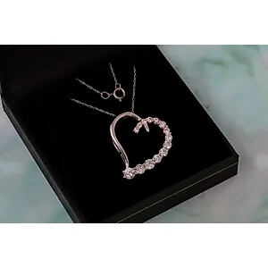 ORO LEONI 14k White Gold Cubic Zirconia Heart Pendant Necklace