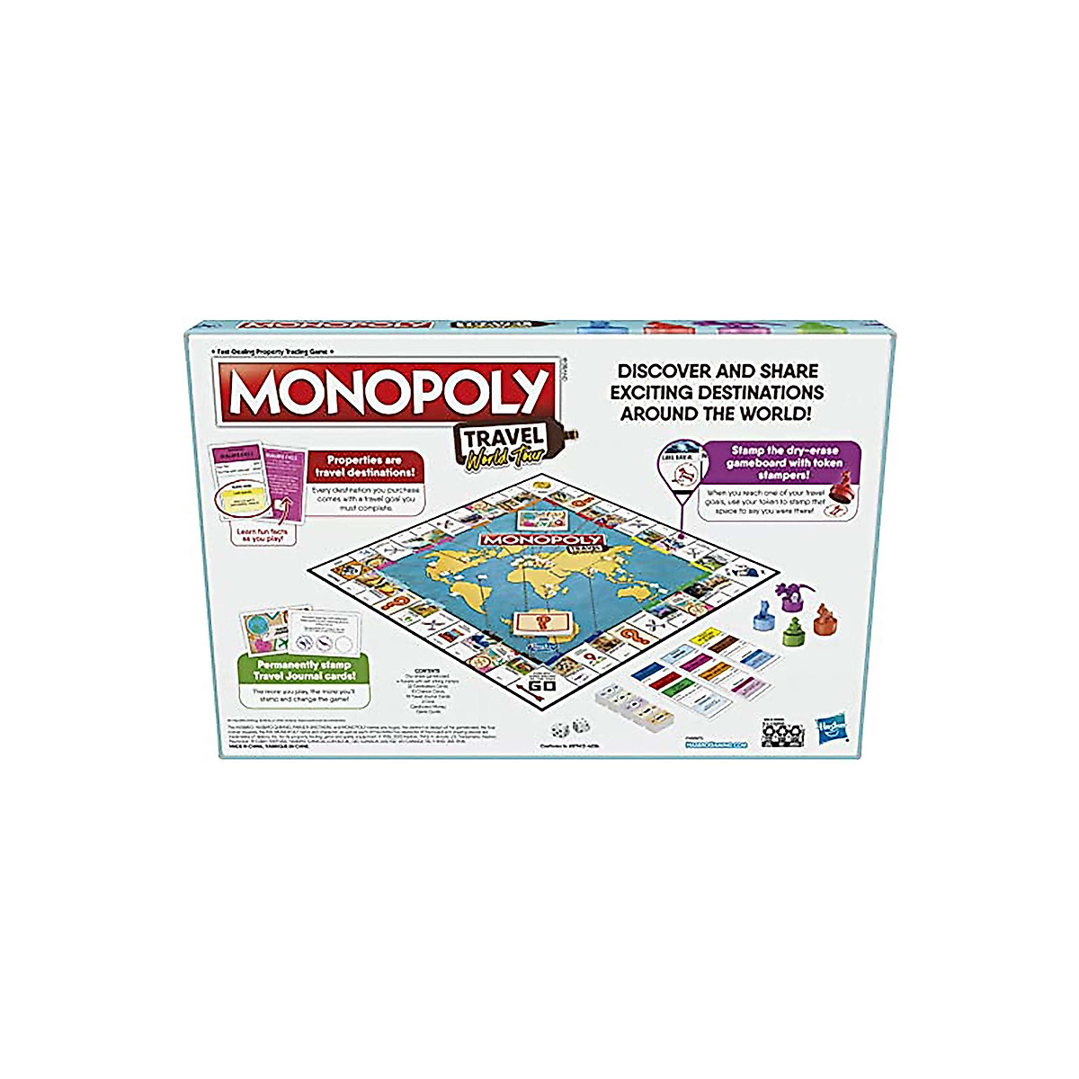 Hasbro Gaming Monopoly World Tour Board Game with Token Stampers and Dry-Erase Gameboard for Family Game Night