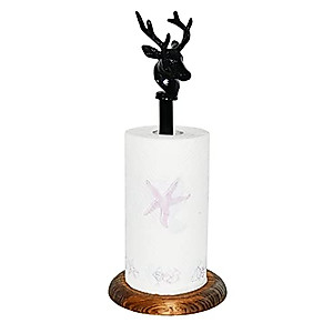 OwlGift Deer Paper Towel Holder Stand, Elk Freestanding Paper Towel Roll Dispenser for Kitchen Countertop Fits Standard and Jumbo Size Paper Towels w/ Top Cast Iron Reindeer Farmhouse Design