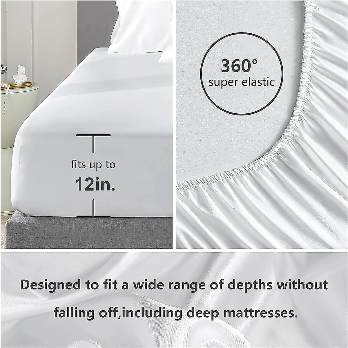 PURE ECO Rich Silk 6 Piece Satin Sheet Set Twin XL Size (39x80)+ Upto 12 Inch Deep Pocket Black Color Smooth Soft and Silk Satin Bed Sheets Twin Size Bedding Set