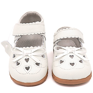 Femizee Girls Leather Bows Design Soft Round Toe Princess Dress Mary Jane Flat Shoes,White CN20
