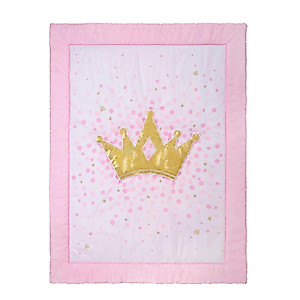 Sammy & Lou Tiara Princess 4-Piece Baby Nursery Crib Bedding Set for Girls, Includes Quilt, Fitted Crib Sheet, Crib Skirt, and Plush Toy