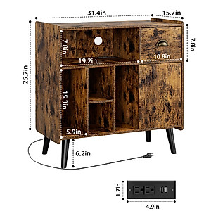 miadore Record Player Stand, Vinyl Records Storage Cabinet Display Shelf with Power Outlet, Turntable Stand Mid-Century Record Player Table with Wood Legs for Living Room,Bedroom,Office