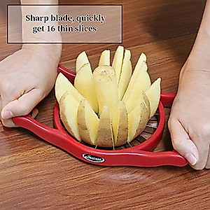 Newness Apple Slicer Corer, 16-Slice [Large Size] Durable Heavy Duty Apple Slicer Corer, Cutter, Divider, Wedger, Integrated Design Fruits & Vegetables Slicer for Apple, Potato, Onion and More, Red