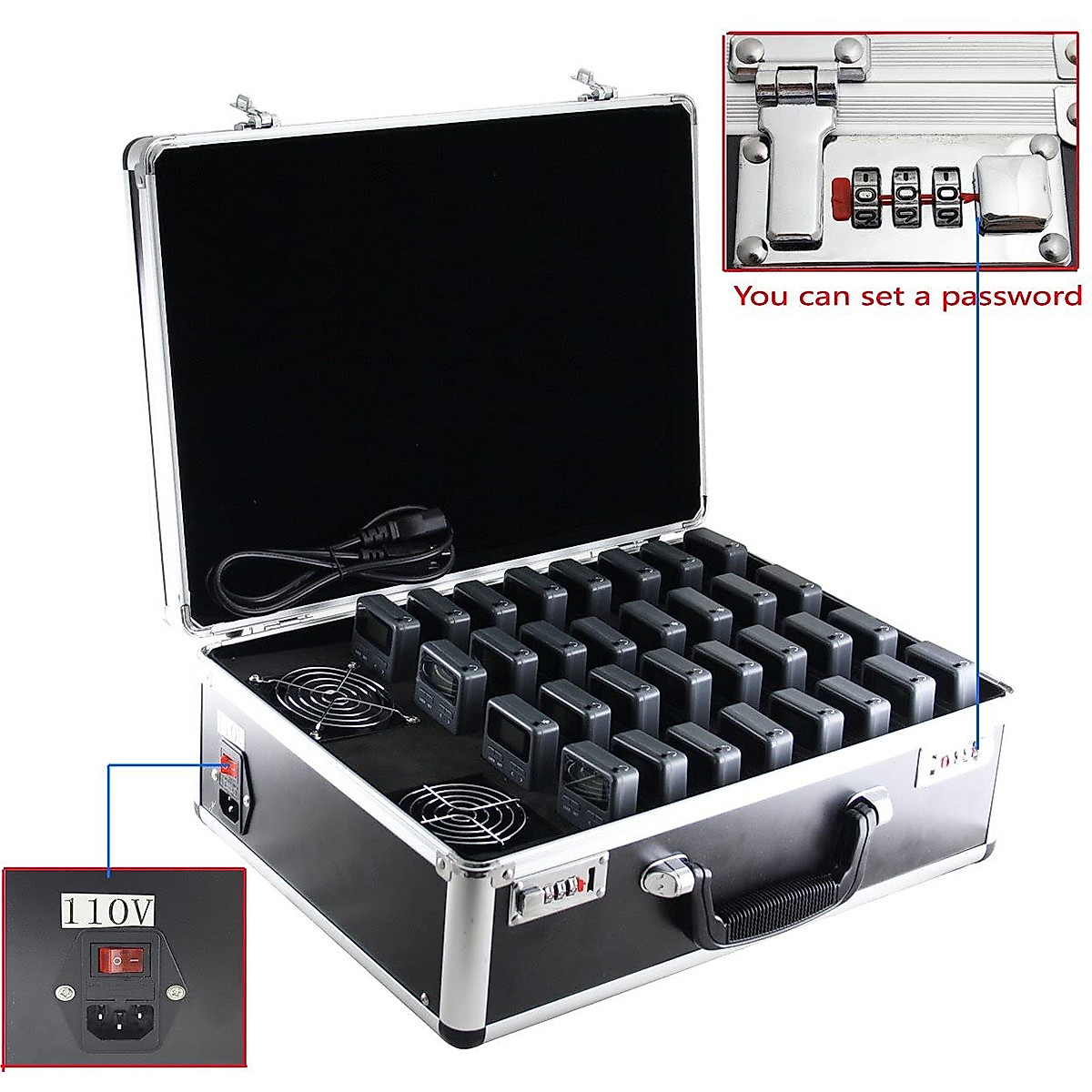 EXMAX Wireless Tour Guide/Monitoring Audio System with 32-slot Charge Case for Tour Guide,Tourism,Conference,Training,Church,Outdoor Scenic Spots(2 Transmitters 30 Receivers with 32-slot Charge Case)