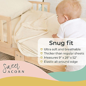 Sweet Acorn 3 Piece Toddler Bedding Sets - Organic Cotton Jersey Knit - Fits Convertible Cribs and Mattresses - 9" x 28" x 52" - Salt White