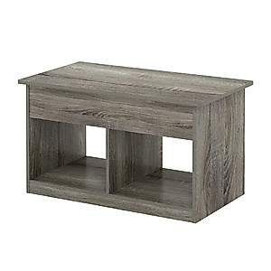 Furinno Jensen Living Room Lift Top Coffee Table with Hidden Compartment, French Oak Grey