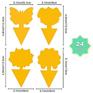 PLANTCHY 24 Pcs Fruit Fly Traps Yellow Sticky Traps Pest Insect Bug Catcher Killer Fungus Gnat Traps for House Indoor Outdoor Plants and Kitchen, Non-Toxic and Odorless, 4 Shapes
