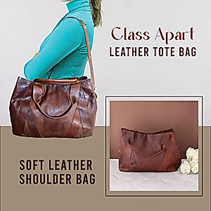 PIPABOX Class Apart Leather Tote Bag, Soft Leather Shoulder Bag, With Large storage for all daily essential for Girls & Women, Brown
