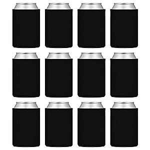 TahoeBay 12 Neoprene Can Sleeves for Standard 12 Ounce Cans Blank Beer Coolers (Black, 12)