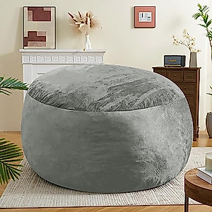 XIECUVA Bean Bag Chair Cover (Not A Full Bean Bag), Large Round Soft Fluffy Ultra-Fine Fiber Velvet Sofa Bed Cover, Lazy Sofa Bed Cover, 6ft Light Drey (Cover Only, No Filler)