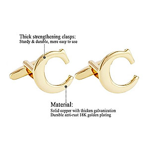 Salutto Men's Gold Letter C Cufflinks 1 Pair with Gift Box (C)