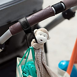 Baby Uma Black Leather Style Stroller Hooks - Award-Winning Stroller Clips for Bags - MadeForMums & Lovedbyparents Award-Winning Stroller Bag Hook - 2-Pack