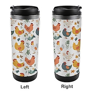 Colorful Chickens Travel Coffee Mug Reusable Insulated Drinking Cup with Lid for Home Outdoor Works 13 Oz