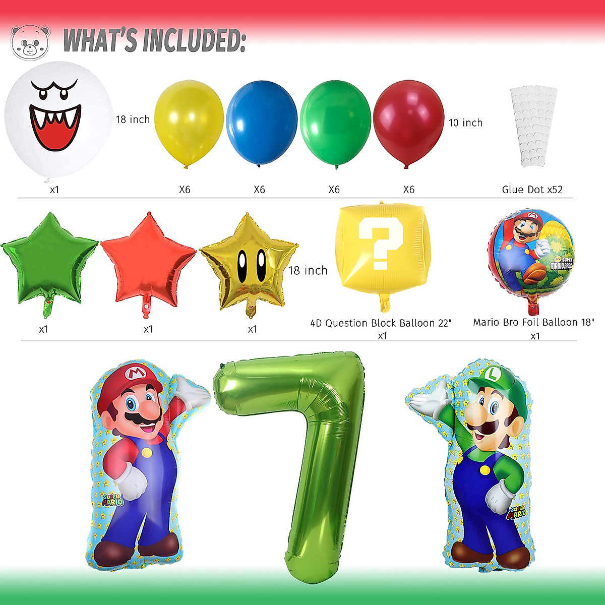 KARAQY Vedio Game 7th Birthday Party Supplies - Boo Balloon, Star Balloons for Boys Kids