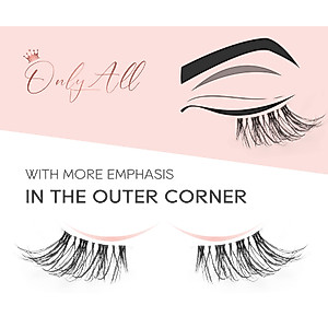 Onlyall Half Eyelashes Corner Lashes Natural Lashes Half Lashes Wispy End Lashes Corner Eyelashes 3/4 Lashes Clear Band Lashes 7 Pairs C03 (6MM-15MM)
