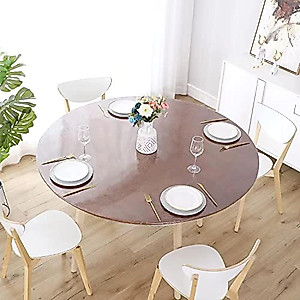 Clear Fitted Vinyl Tablecloth Round Waterproof Oilcloth PVC Table Cover Elastic Edge Design Wipeable Plastic Table Cloth Protector for Dining Tabletop (Round Fits Table up 40"-44" Diameter)