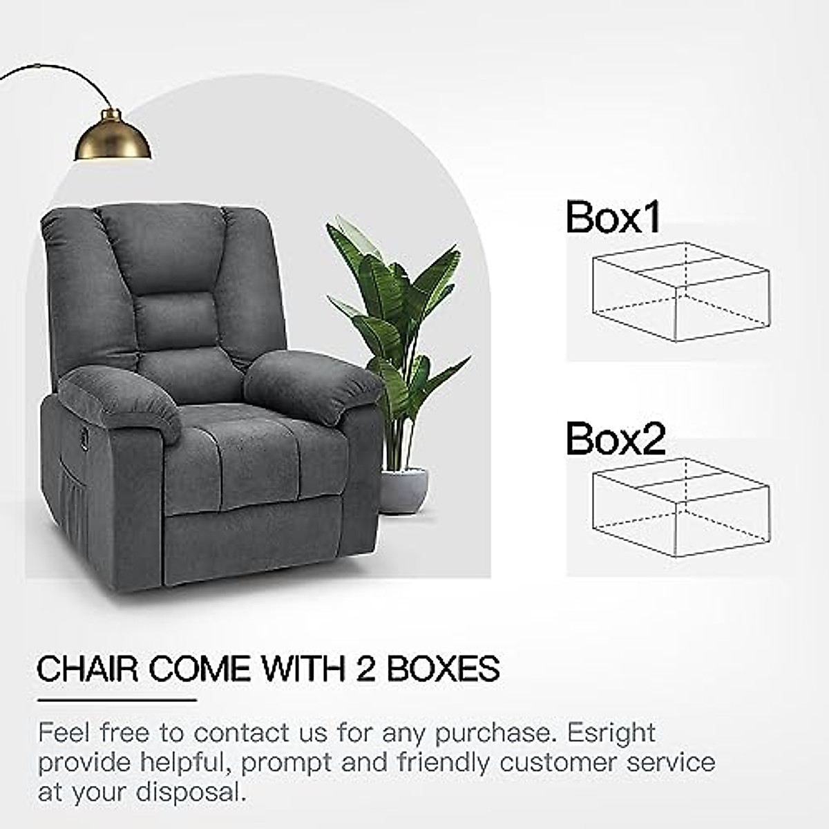 Esright Power Lift Chair Recliner for Elderly, Lift Chair with Heated Vibration Massage, Heavy Duty Electric Recliner with Side Pockets, USB Charge Port, Gray Blue