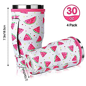 4 Pieces Iced Coffee Cup Sleeves Reusable Neoprene Insulated Sleeves Drink Sleeve Holder with Handle Cup Cover Holder for 30 oz Coffee Beverage Milk Water Cold Hot Drinks, Hawaiian Style