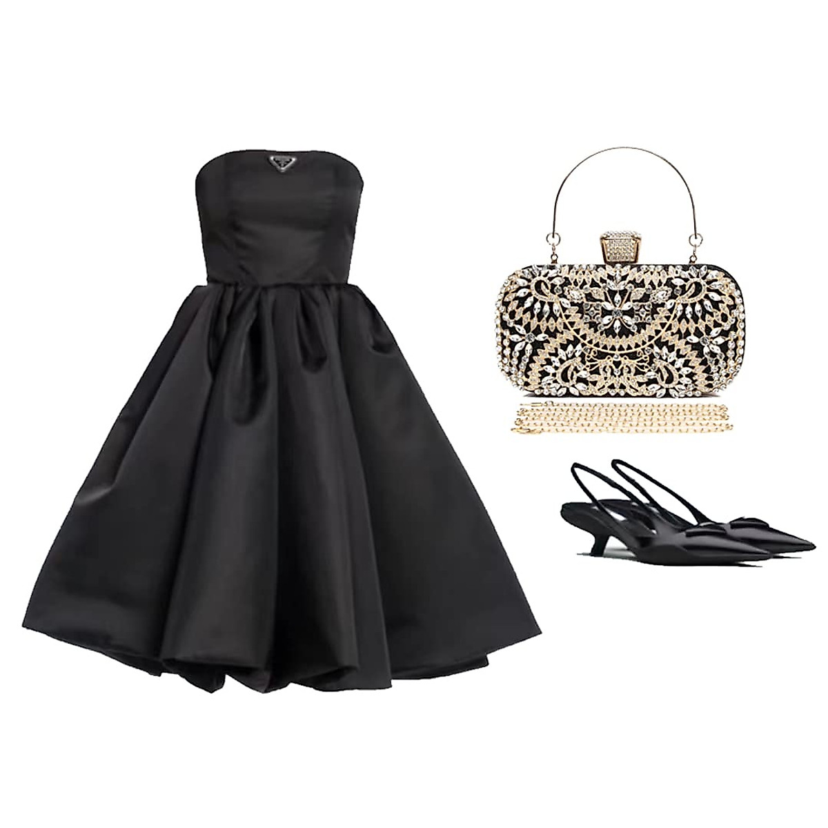 FIVE FLOWER Evening Clutch Bags Purse Handbag for Women Wedding Prom Party (BLACK), Medium