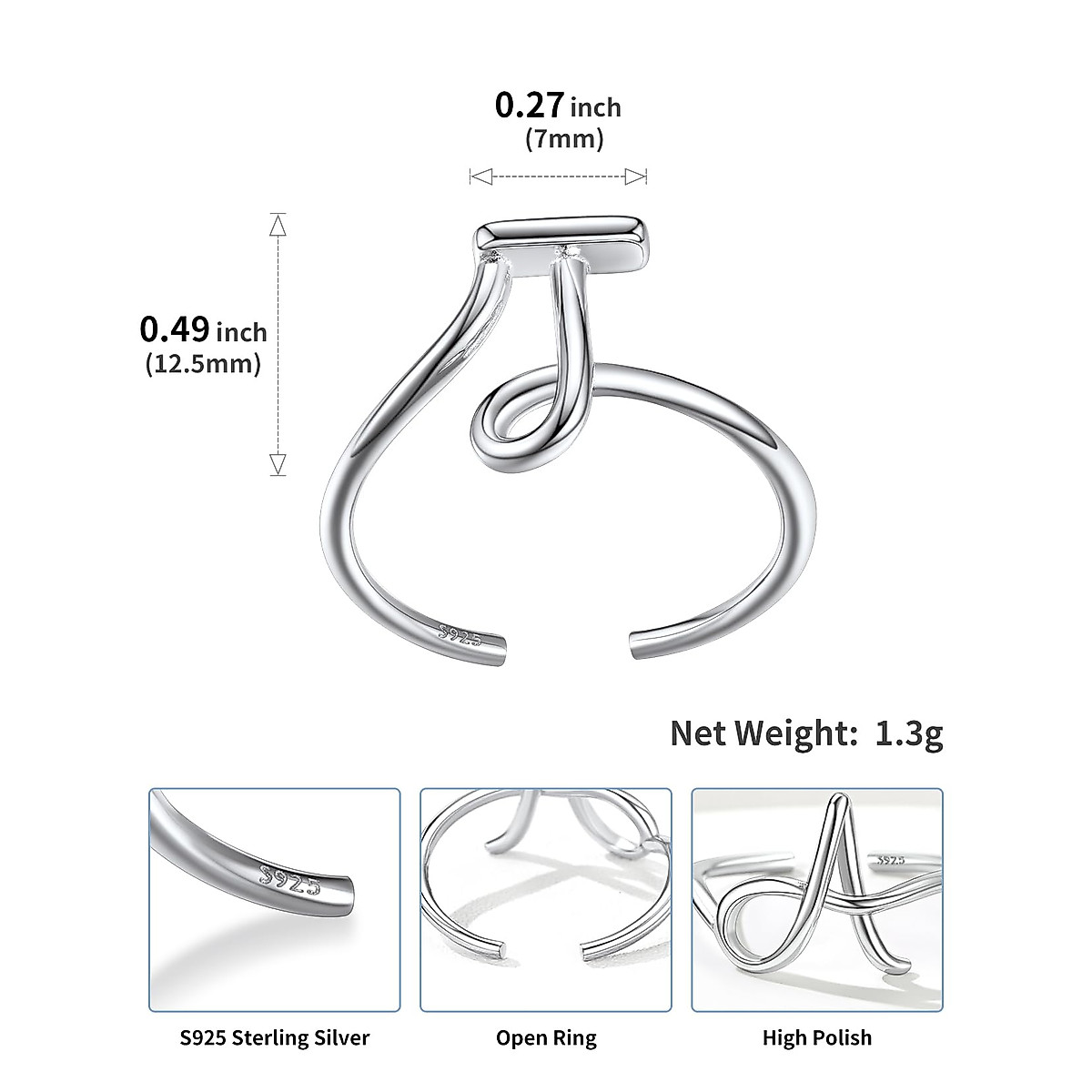 SILVERCUTE Initial J Ring Stacking Alphabet Monogram Jewelry 925 Sterling Silver Letter Ring for Women