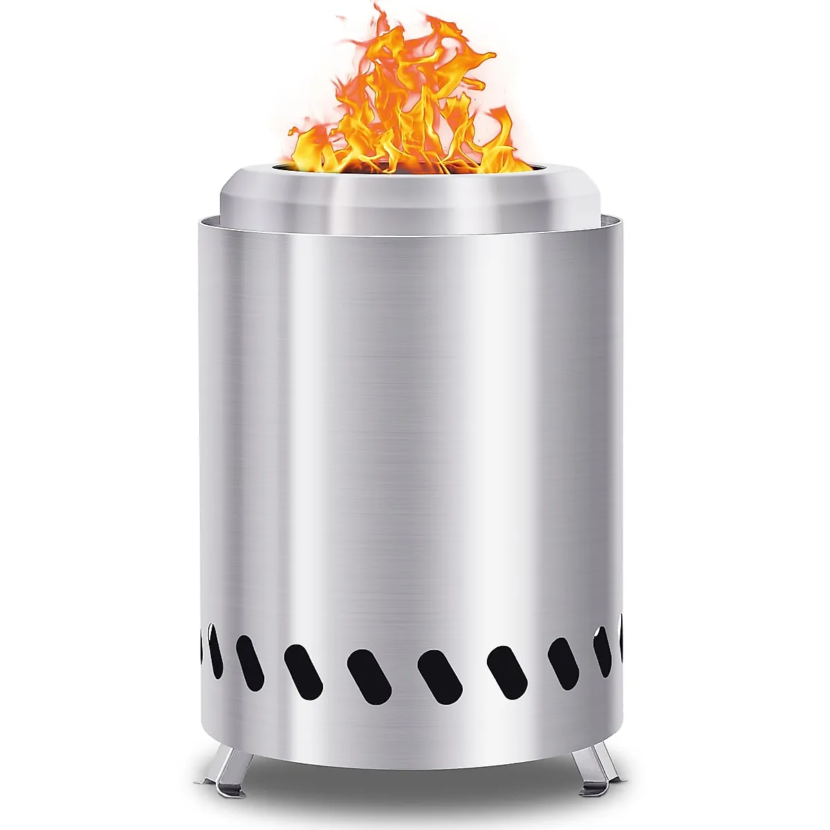 HGD 9.5 x 7.1 in Small Tabletop Fire Pit, Portable Mini Smokeless Table Top Firepit, Low Smoke Camping Stove for Outdoor & Patio, Fueled by Pellets or Wood, with Travel Bag, Stainless Steel, Silver