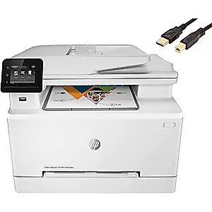 HP Color Laser Jet Pro M283cdw-F Wireless All-in-One Laser Printer, Print Scan Copy Fax, 600x600DPI, 260-Sheet, 22ppm, White, Auto 2-Sided Printing, Remote Mobile Print, Durlyfish USB Printer Cable