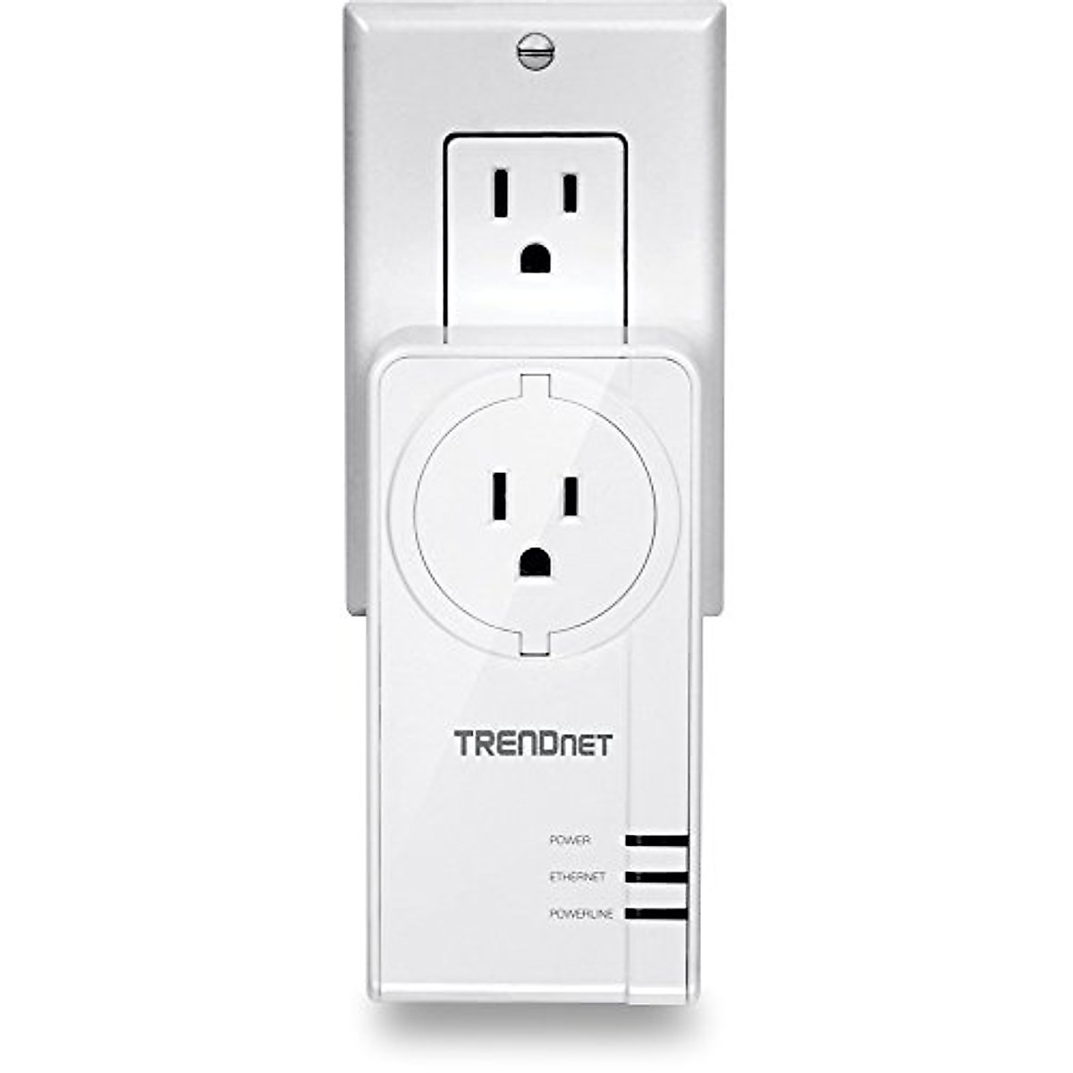TRENDnet Powerline 1300 AV2 Adapter with Built-in Outlet Adapter Kit, Includes 2 x TPL-423E Adapters, IEEE 1905.1 & IEEE 1901, Gigabit Port, Range Up to 300m (984 ft), White, TPL-423E2K