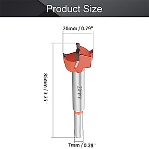 Utoolmart Forstner Drill Bits, 20mm Cemented Carbide Wood Cutter Tool, Round Shank Woodworking Hole Saw Cutter, 85mm Length Woodworking Hole Boring Bit, Orange, 1 Pcs