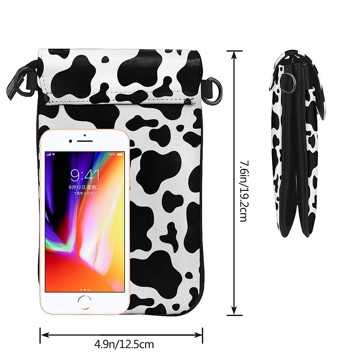 YongColer Fashion Small Cellphone Crossbody Shoulder Bag Black White Milk Cow Spots Print Cell Phone Purse Wallet Lightweight Roomy Pockets Smartphone Bag For Women Girls Teens