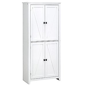 HOMCOM 72" Freestanding 4-Door Kitchen Pantry, Storage Cabinet Organizer with 4-Tiers, and Adjustable Shelves, White