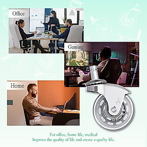 Office Chair Caster Wheels 2.5 Inch, Roller Blade Wheels Replacement Rubber Chair Casters for Hardwood Floors and Carpet, Set of 5 (Chrome Bracket/Grey/Clear)