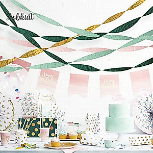 AOBKIAT Wedding Decor Sage Pink Gold Crepe Paper 8 pcs Streamers Party Decorations for Wedding,Rustic Wedding, Bachelorette Party, Birthday, Bridal/Baby Shower, Anniversary Party Backdrop Decorations