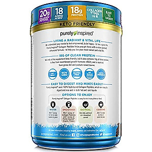 Purely Inspired Collagen Powder Collagen Peptides Powder | Collagen Supplements for Women and Men | Collagen Protein Powder with Biotin | Keto Friendly & Non-GMO | Chocolate, 1.26 lbs (23 Servings)