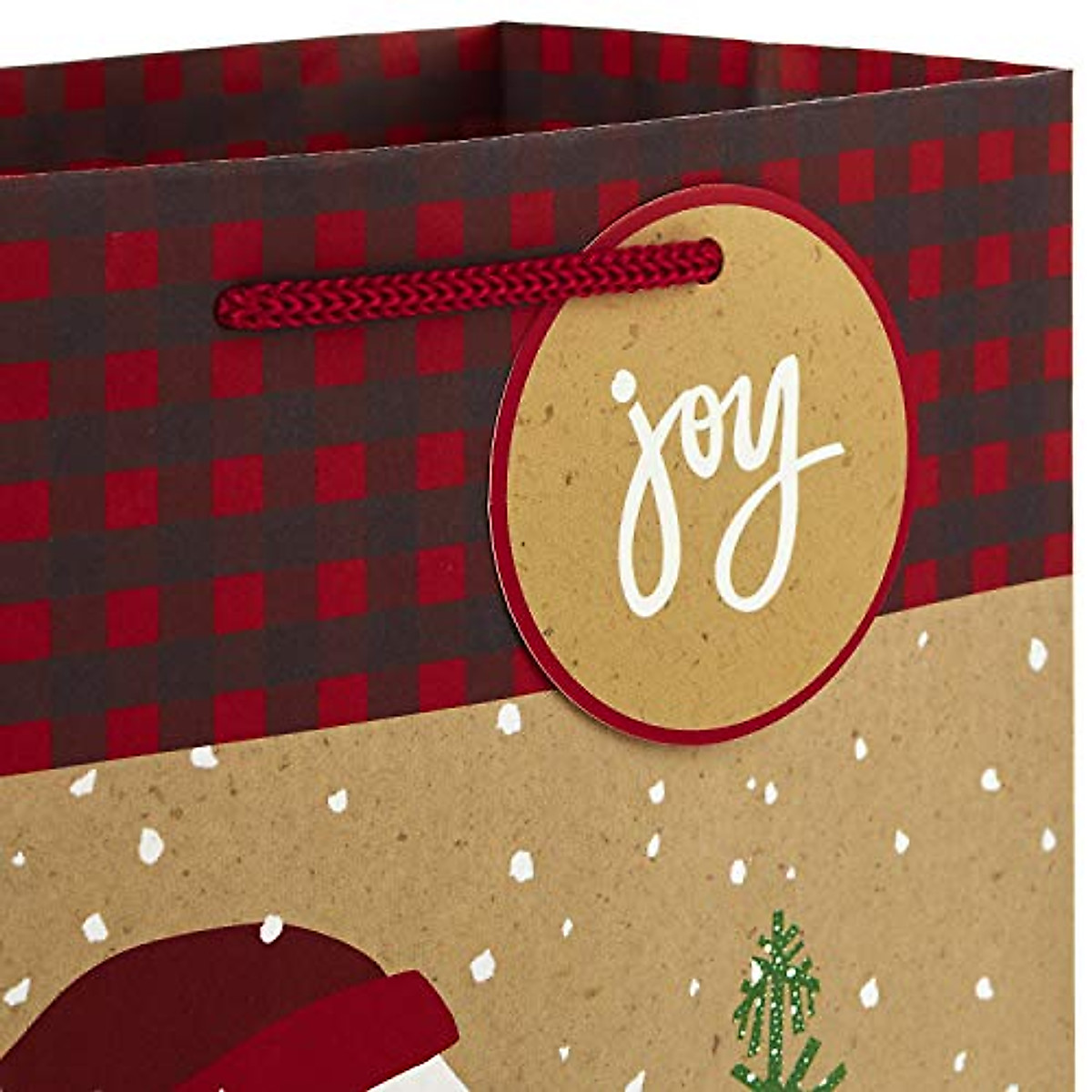 Hallmark Christmas Gift Bag Assortment, Traditional (Pack of 8; 3 Small 6", 3 Medium 9", 2 Large 13") Snowmen, Red Plaid, Kraft Stripes, "Joy" Wreath