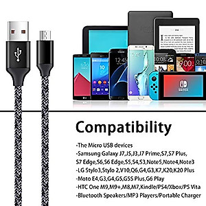 Android Charger for Samsung Galaxy J7 Prime/Crown/Star/Sky Pro/Pro/Perx,J3 Orbit,J2,J7 V,J6 Plus,J5,J4 Core,S7 S6 S5 A10 A6 Note 5 4,LG K40 K30 K20, Phone Wall Charger + Fast Charging Micro USB Cable