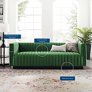 Modway Conjure Channel Tufted Upholstered Performance Velvet Sofa in Emerald