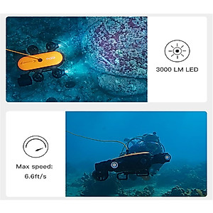 Geneinno T1 Underwater Drone Camera 4K UHD ROV, for Real-Time Viewing, Streaming & Recording, Underwater Inspection and Exploration, Yachting, Education (492FT Tether) (150m)