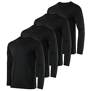 4 Pack: Mens Long Sleeve V Neck Shirt Top Shirts for Men T Shirt Tee Workout Rash Guard Quick Dry Fit Gym Tees Athletic Active Compression Work Casual Exercise Running Sports - Set 6,L