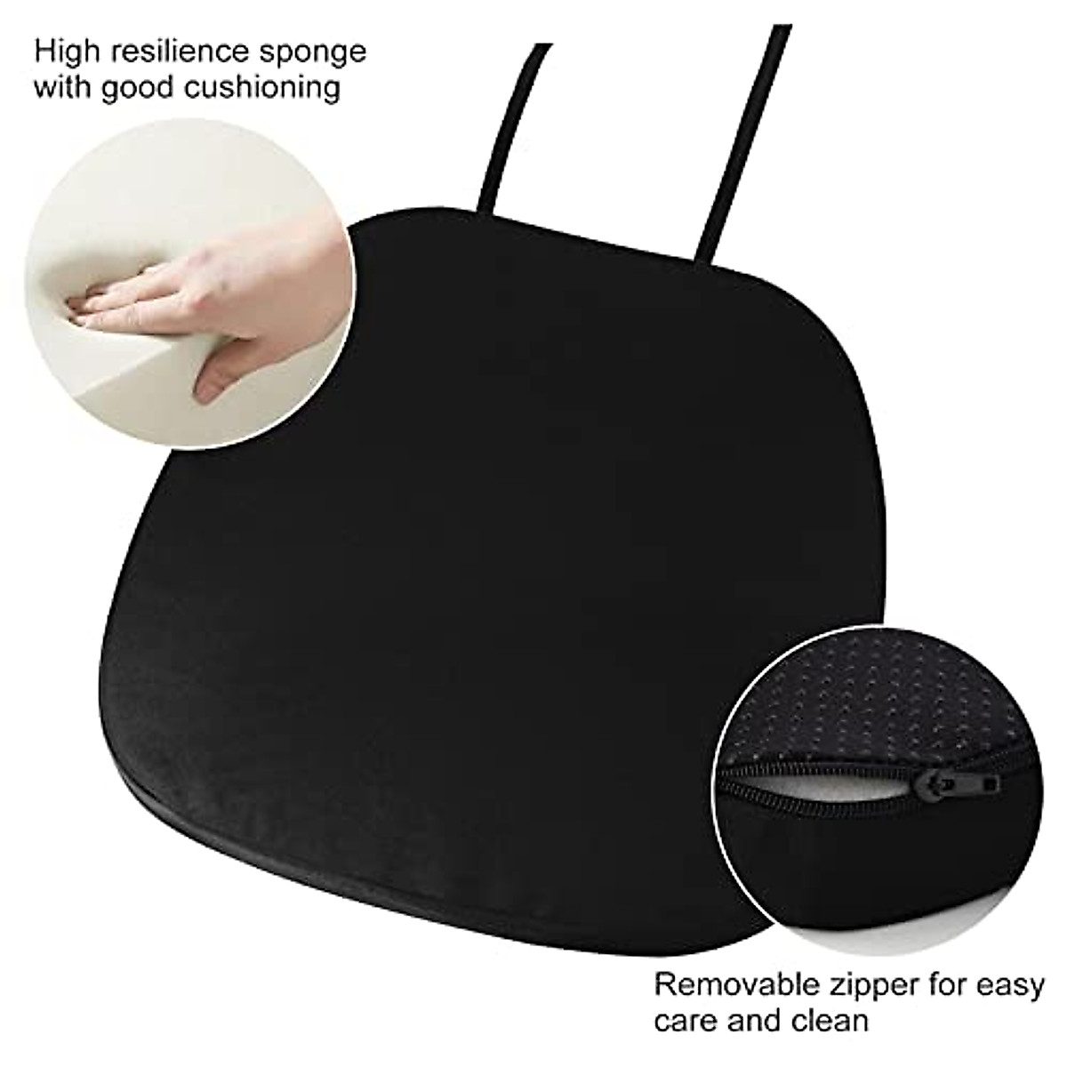 GUEGLSA Outdoor Metal Chair Seat Cushions 14x14 inch, Waterproof Non Slip Dining Chair Pad with Ties, U Shaped Metal Chair Cushion for Patio Home Kitchen Dining Chair, Set of 2, Black