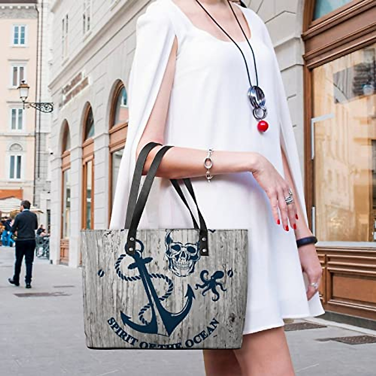 Womens Handbag Skull Anchor Leather Tote Bag Top Handle Satchel Bags For Lady
