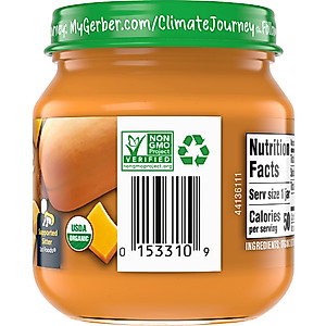 Gerber Organic for Baby 1st Foods Baby Food Jar, Butternut Squash, USDA Organic & Non-GMO Pureed Baby Food for Supported Sitters, 4 OZ Glass Jar (Pack of 10)