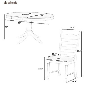 FIQHOME Set, 5-Piece Retro Functional, Wood Round Extendable Table and 4 Upholstered Chairs for Kitchen, Dining Room, Farmhouse,Antique White