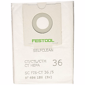 Festool 496186 SELFCLEAN Filter Bag for CT 36, Quantity 5