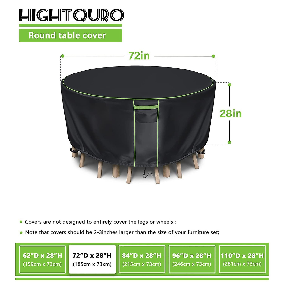 Round Patio Furniture Covers, 100% Waterproof Outdoor Table Chair Set Covers, 600D Heavy Duty Patio Furniture Covers, Anti-Fading, UV Resistant, 72" Dia x 28" H, Black