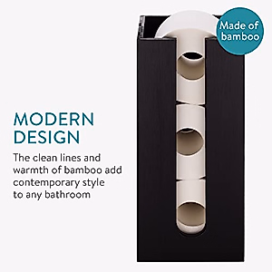 Navaris Bamboo Toilet Paper Storage - Narrow Free Standing Toilet Paper Holder Tower Organizer for Bathroom - Storage for 3 Toilet Rolls - Black